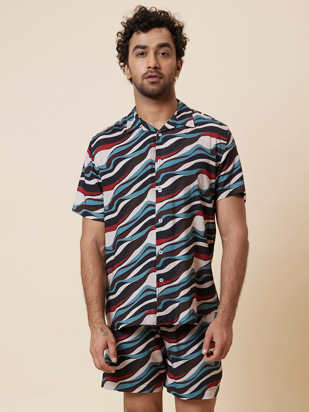 Buy Globus Black & Red Printed Shirt With Shorts - Co Ords for Men ...