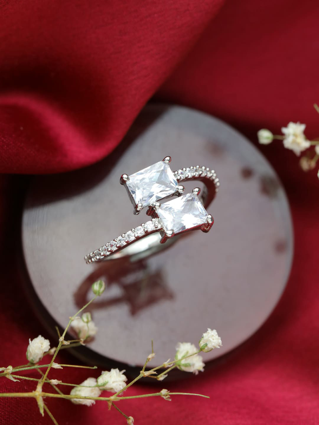 Buy Anouk Silver Plated CZ Studded Solitaire Adjustable Finger Ring ...