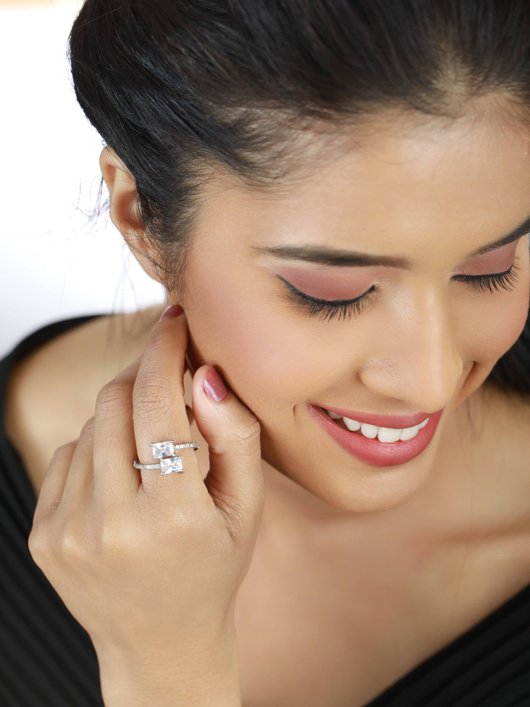 Buy Anouk Silver Plated CZ Studded Solitaire Adjustable Finger Ring ...