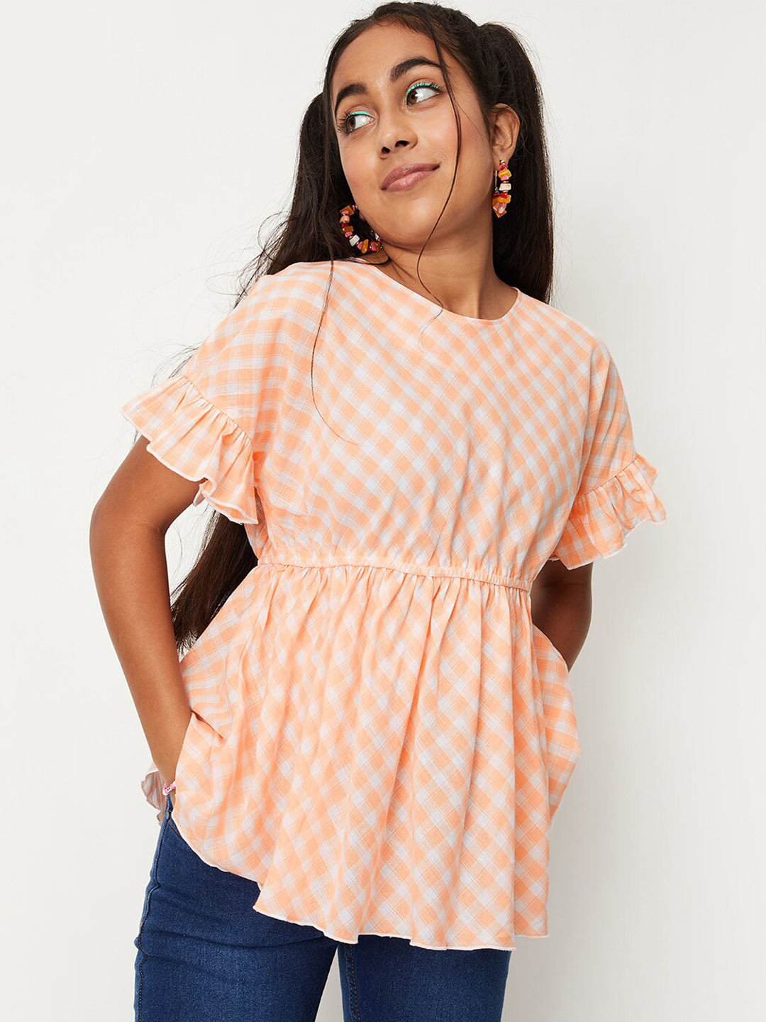 Buy Max Girls Checked Pure Cotton Cinched Waist Top - Tops for Girls ...