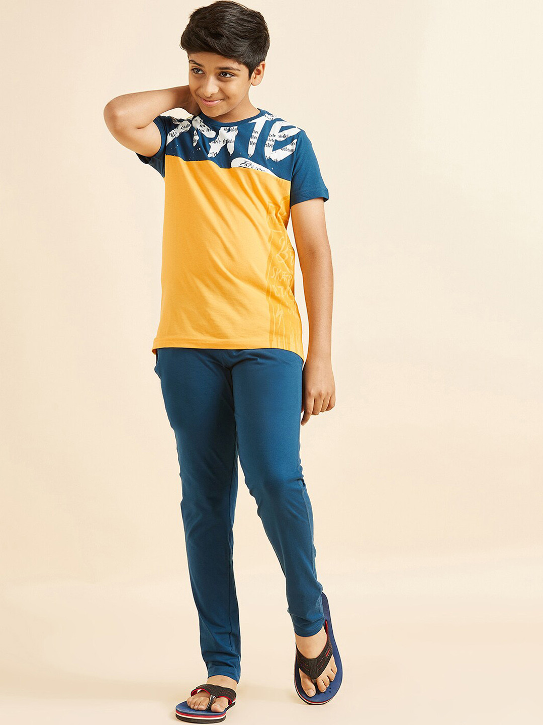 Buy Sweet Dreams Boys Yellow & Navy Blue Colourblocked Night Suit ...