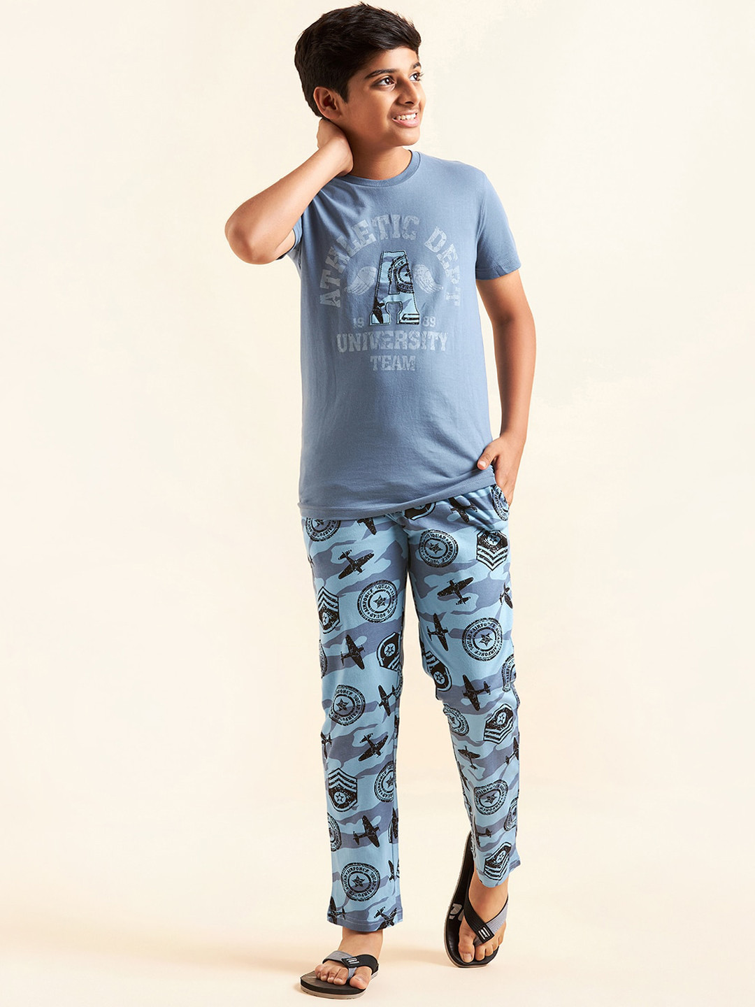 Buy Sweet Dreams Boys Blue & Black Printed Pure Cotton Night Suit ...