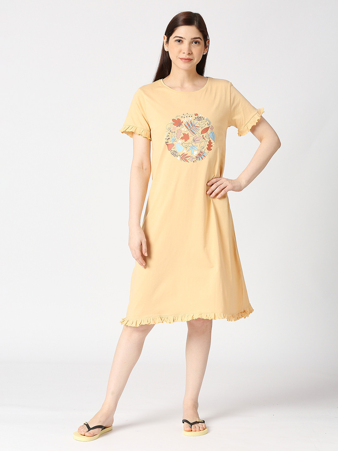 Buy Zebu Printed Round Neck Pure Cotton Nightdress - Nightdress for ...