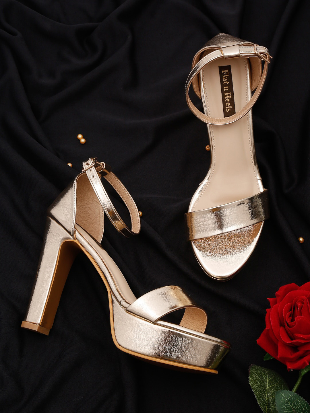 Buy Flat N Heels Open Toe Ankle Loop Block Heels With Buckle - Heels ...