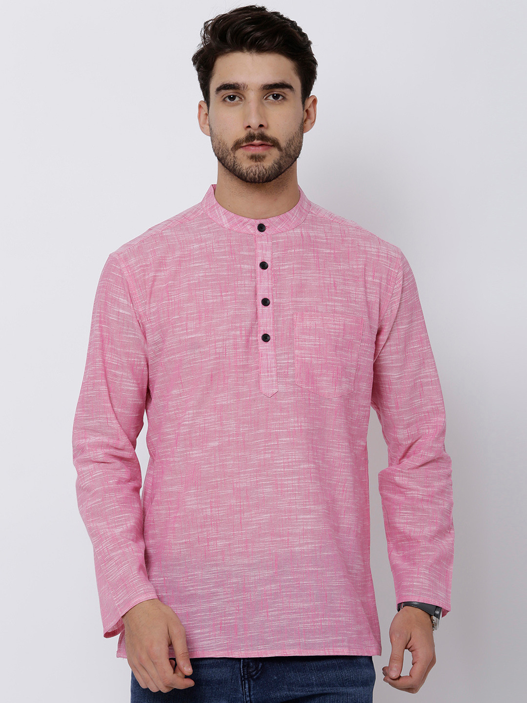 Buy Svanik Men Pink Solid Straight Short Kurta - Kurtas for Men 2299246 ...