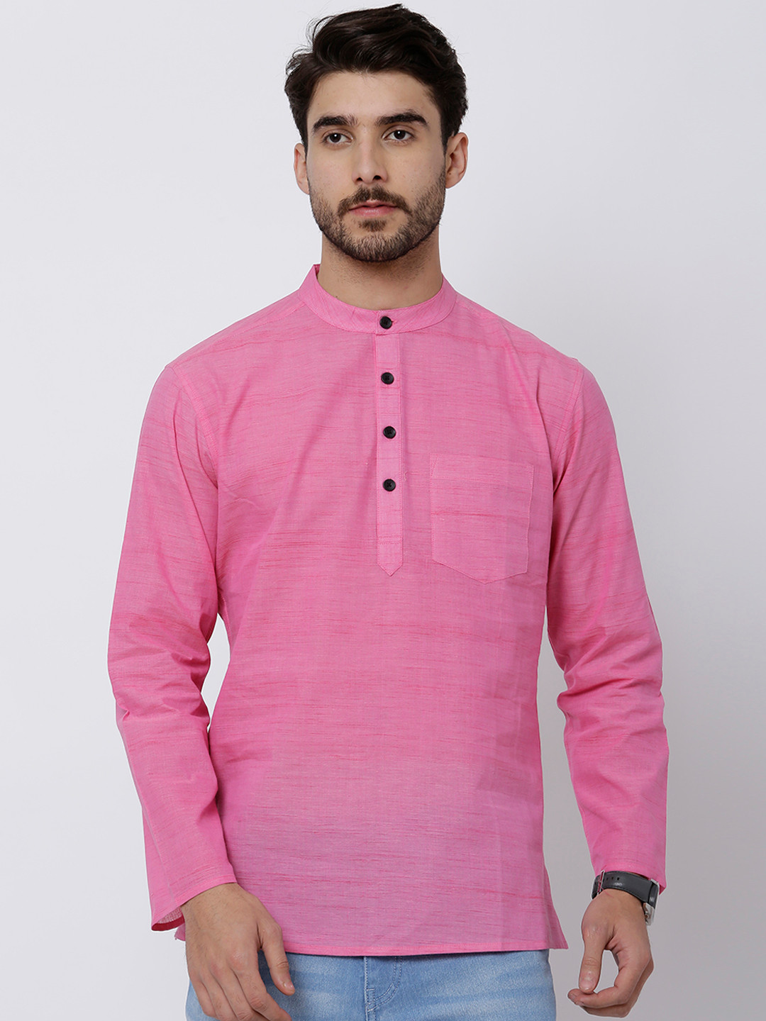 Buy Svanik Men Pink Solid Straight Short Kurta - Kurtas for Men 2299247 ...