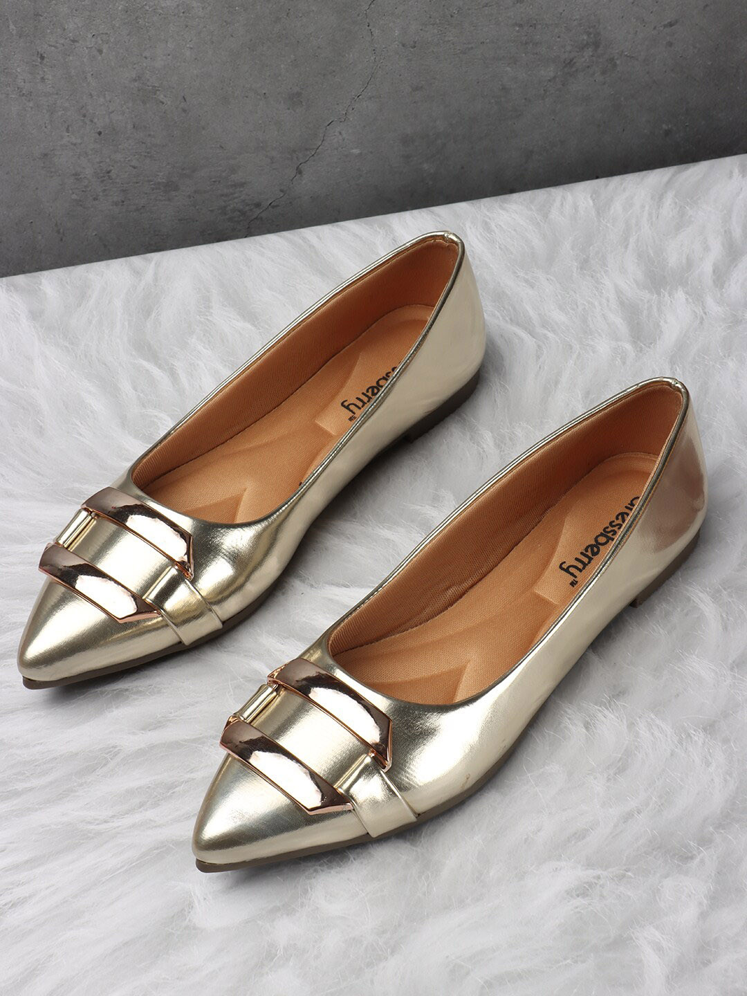 Buy DressBerry Gold Toned Buckle Embellished Ballerinas - Ballerinas ...