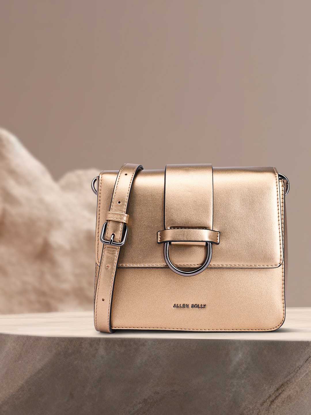 Buy Allen Solly Solid PU Structured Sling Bag With Buckle & Strap ...