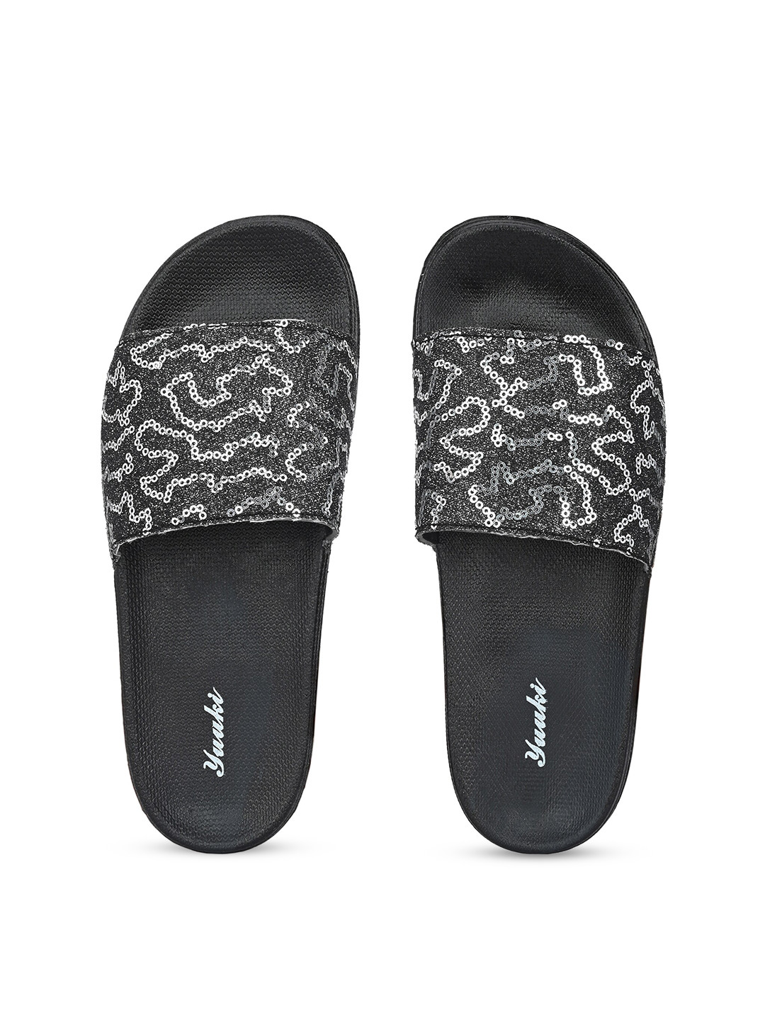 Buy Yuuki Women MISO II Embellished Fabric Sliders - Flip Flops for ...