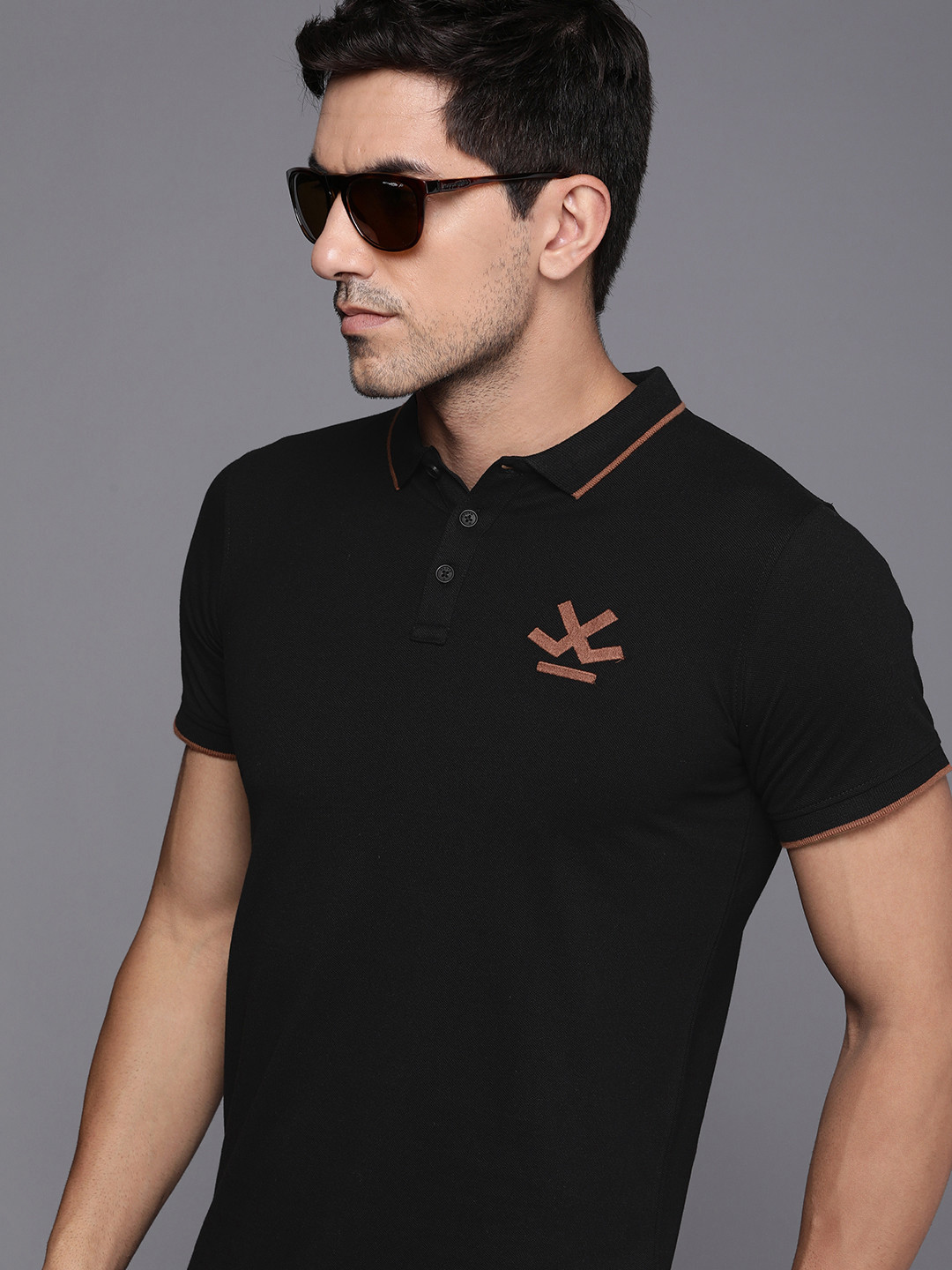 Buy WROGN Brand Logo Embroidered Detail Polo Collar Slim Fit T Shirt ...