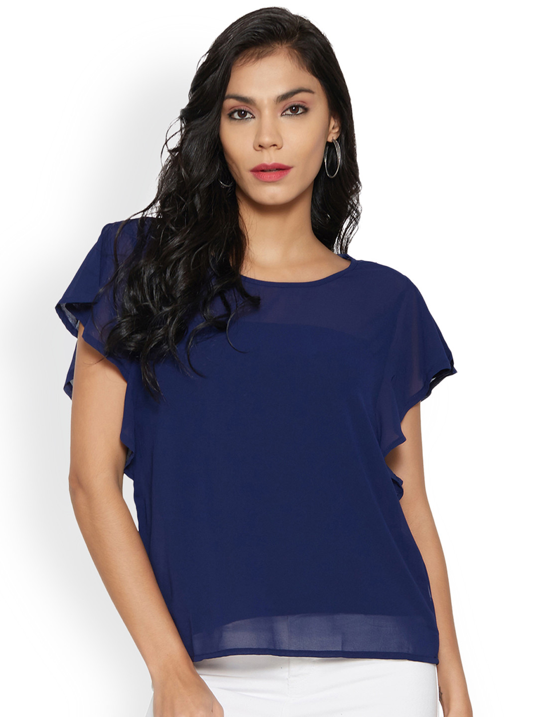 Buy Globus Women Navy Blue Solid Boxy Top - Tops for Women 2300360 | Myntra
