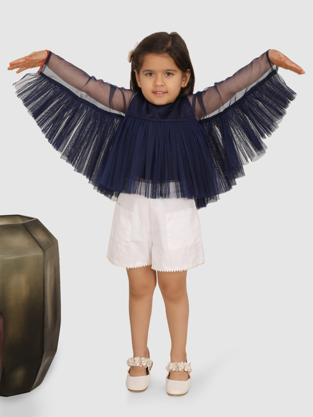 Buy Jelly Jones Navy Blue Flared Sleeve Net Top - Tops for Girls ...