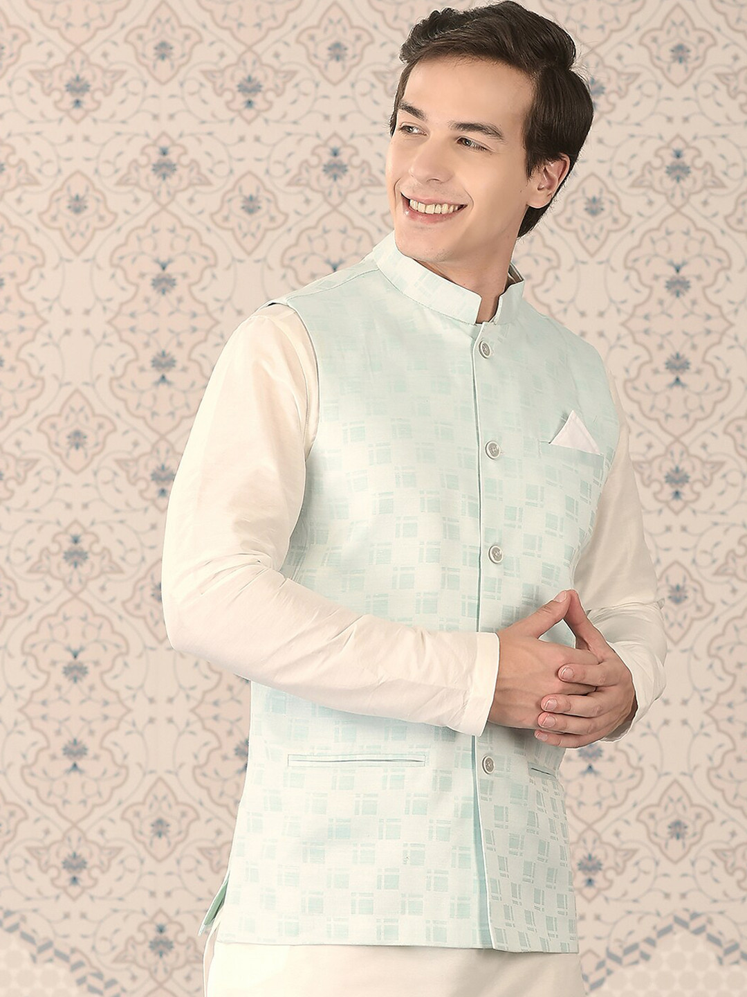 Buy Ode By House Of Pataudi Woven Design Nehru Jacket - Nehru Jackets ...