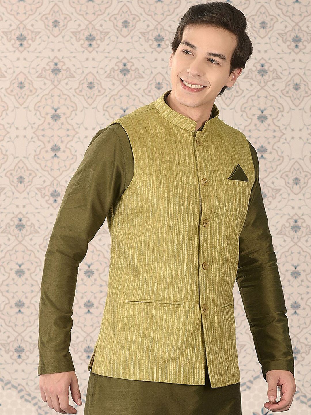 Buy Ode By House Of Pataudi Woven Design Nehru Jackets - Nehru Jackets ...