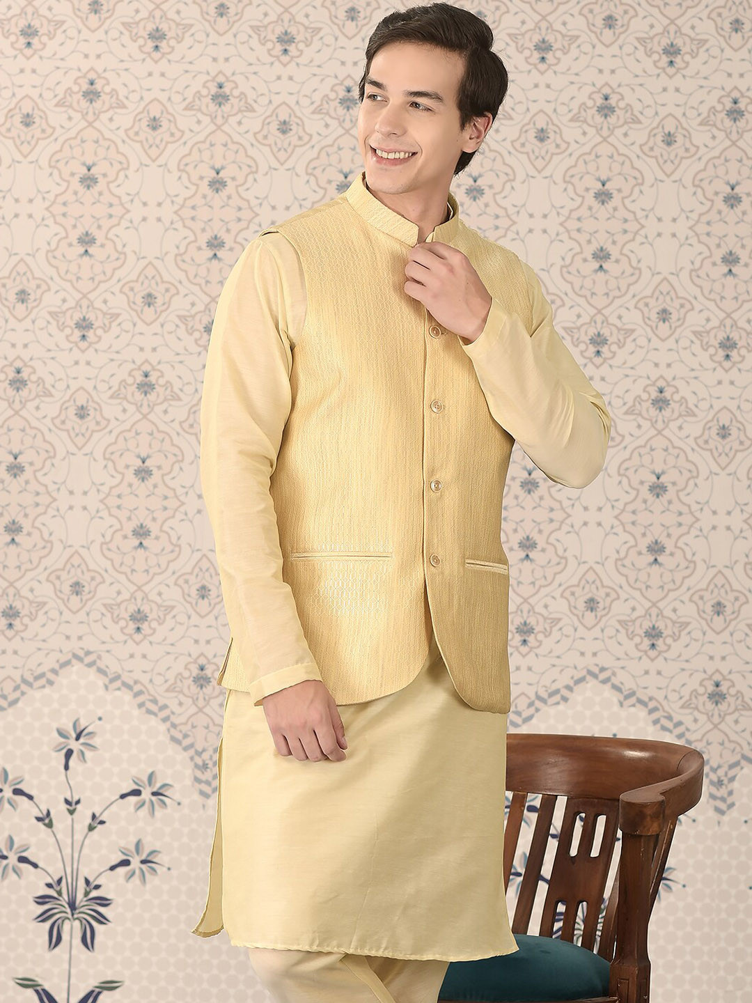 Buy Ode By House Of Pataudi Woven Design Nehru Jacket - Nehru Jackets ...