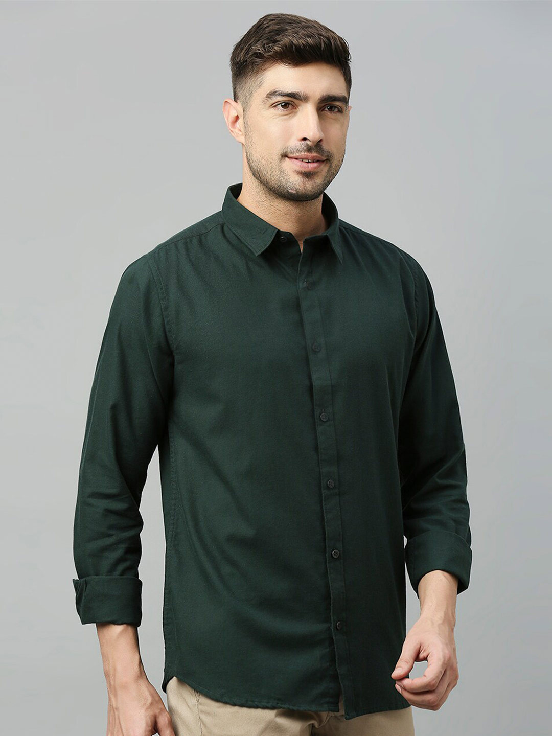 Buy Harvard Green Spread Collar Classic Slim Fit Casual Cotton Shirt ...