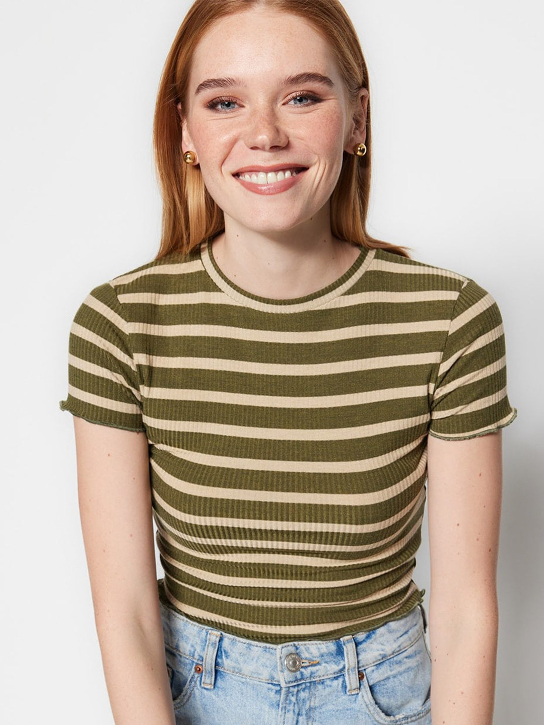 Buy Trendyol Horizontal Striped Fitted Cotton Crop Top - Tops for Women ...