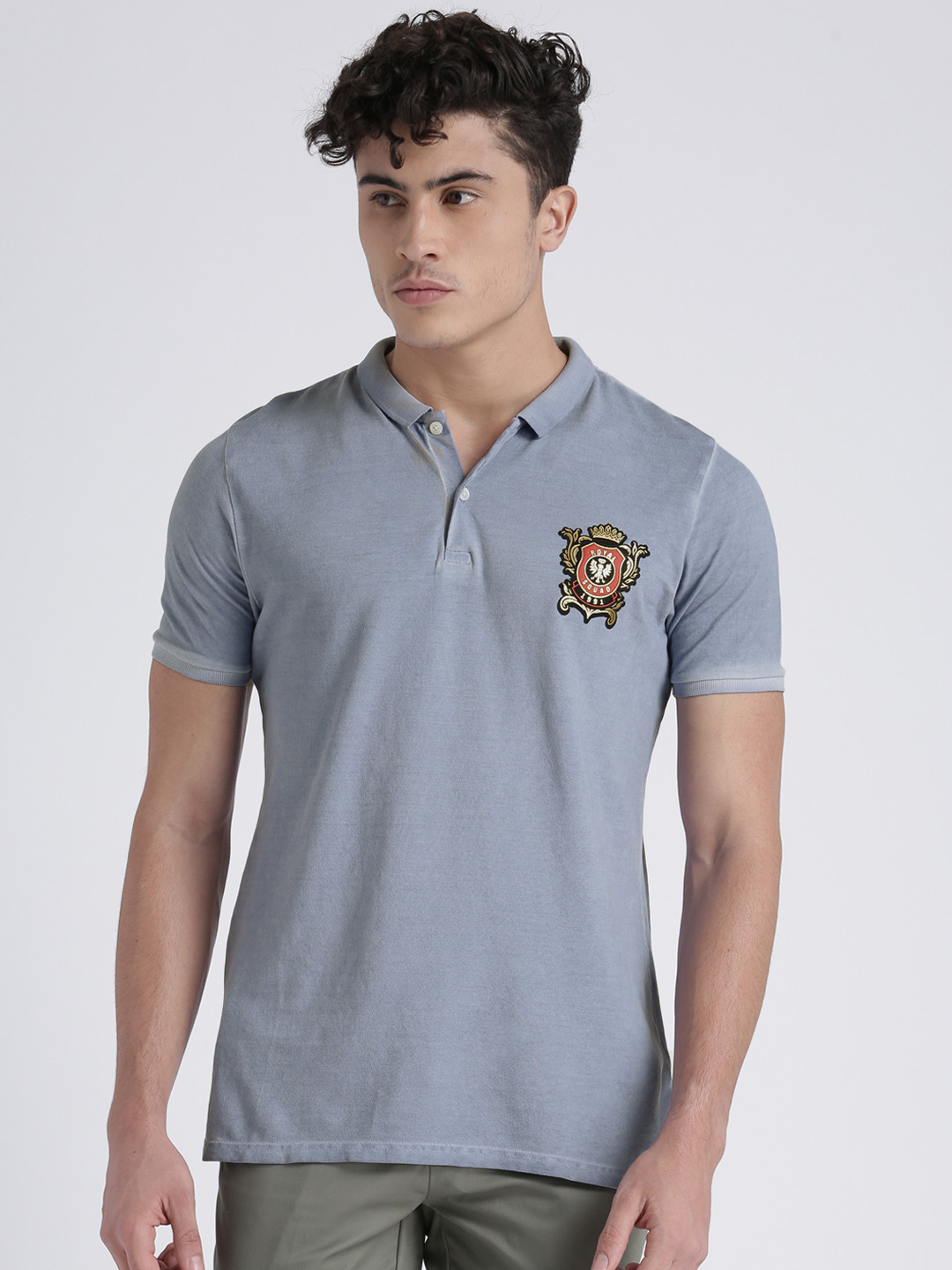 Buy Splash Men Blue Solid Polo Collar Pure Cotton T Shirt - Tshirts for ...