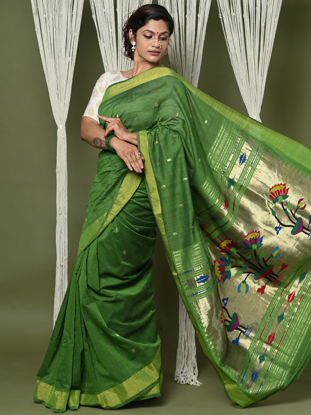 Buy Very Much Indian Ethnic Motif Woven Design Zari Pure Cotton ...