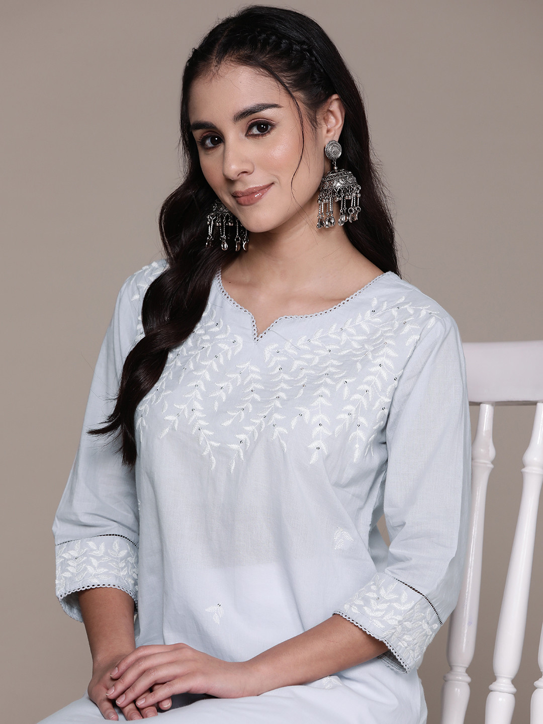 Buy Readiprint Floral Embroidered Sequinned Pure Cotton Kurta - Kurtas ...