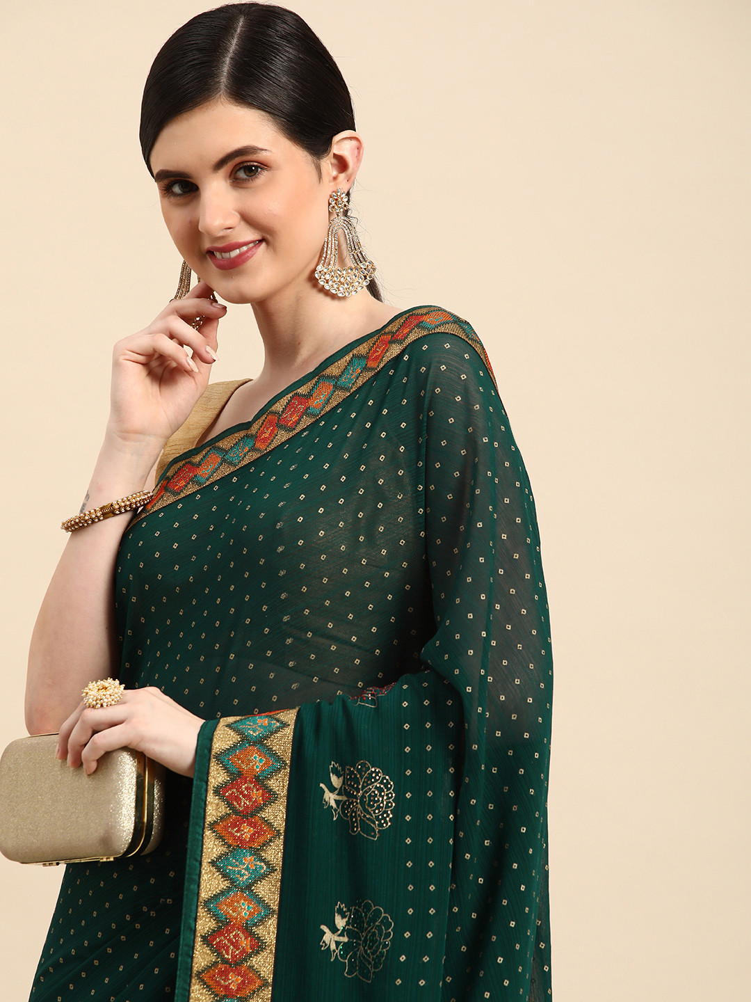 Buy Indian Women Bandhani Printed Gotta Patti Silk Blend Designer Saree ...