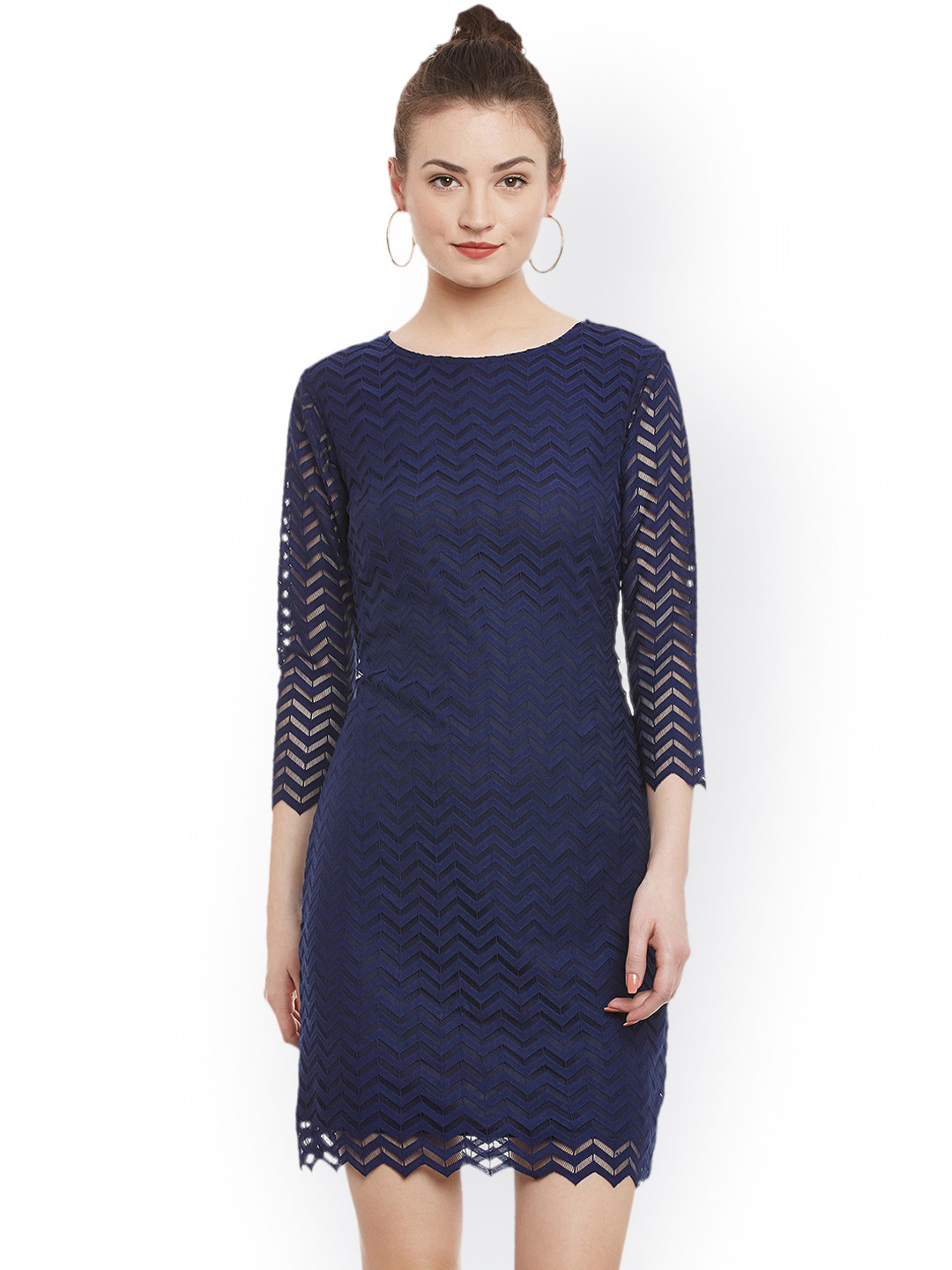 Buy LUCERO Women Navy Blue Solid A Line Dress - Dresses for Women ...