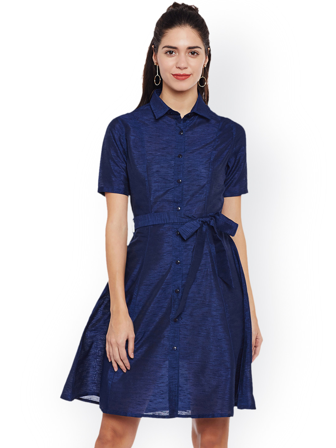 Buy LUCERO Women Navy Blue Solid A Line Dress - Dresses for Women ...