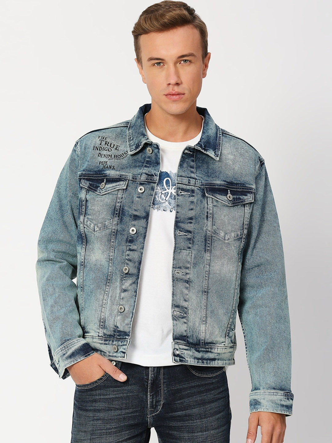 Buy Pepe Jeans Regular Fit Washed Denim Jacket - Jackets for Men ...