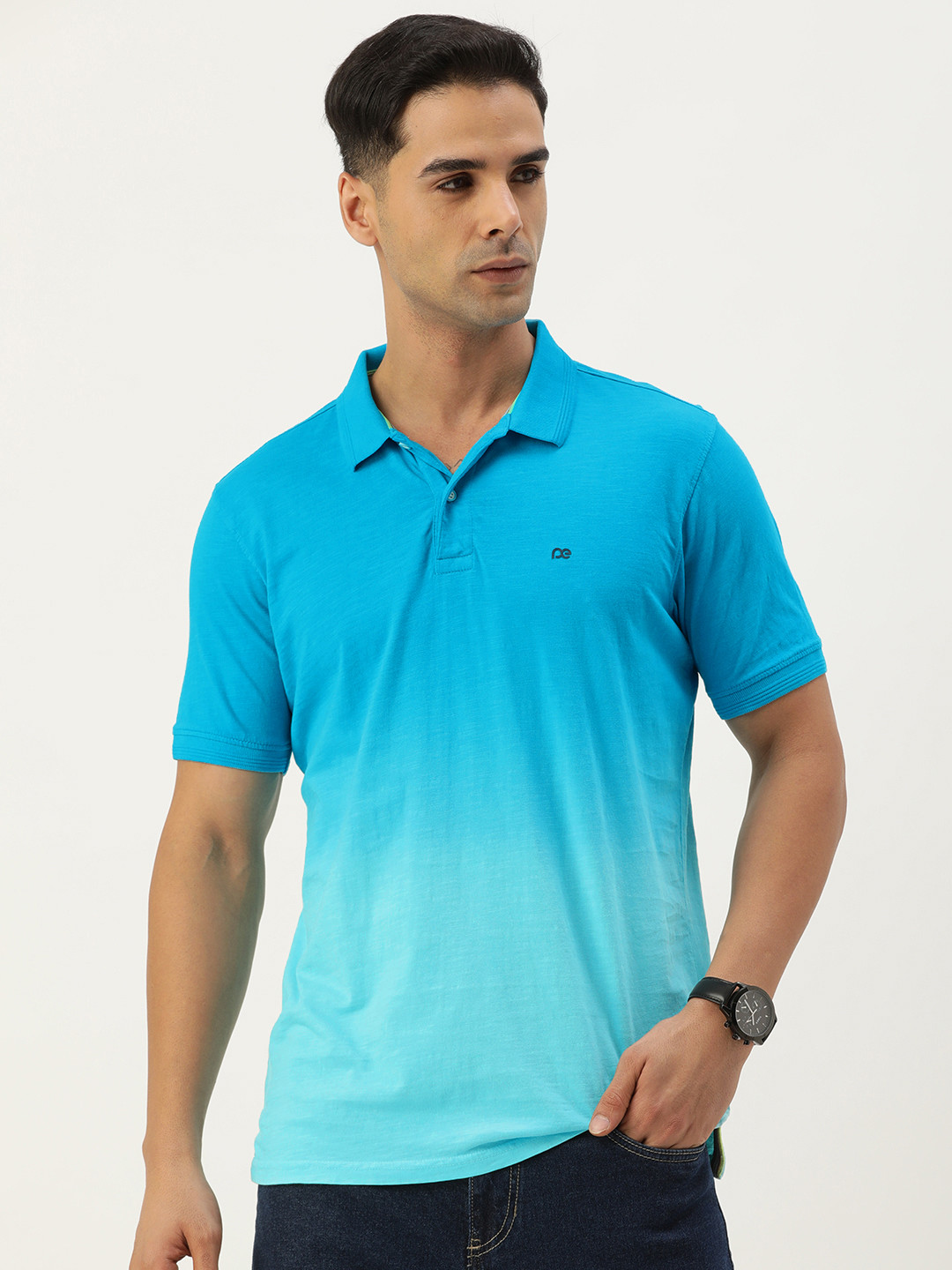 Buy Peter England Pure Cotton Colourblocked Polo Collar Casual T Shirt ...