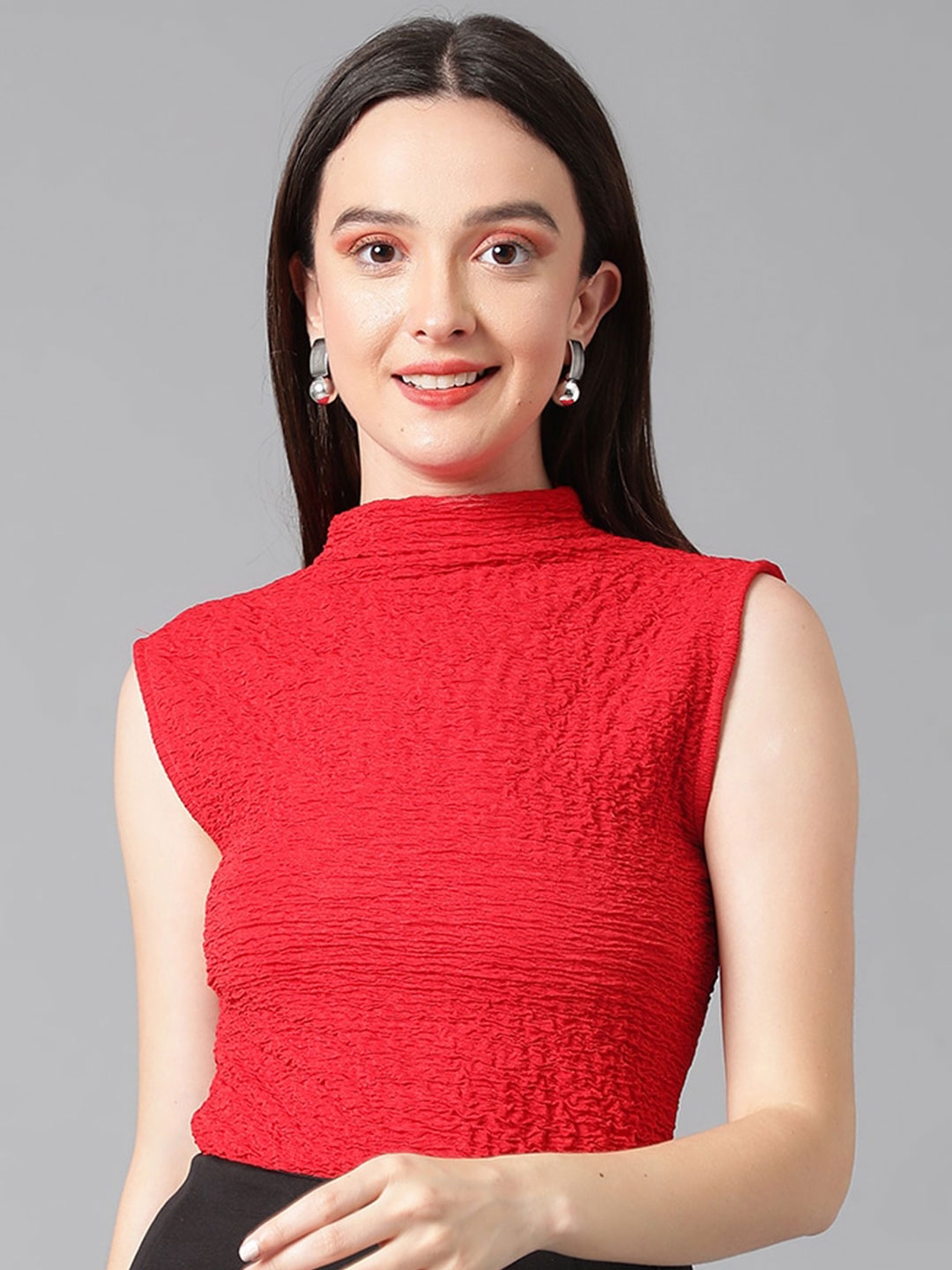 Buy Kotty High Neck Self Design Satin Crop Top Tops For Women