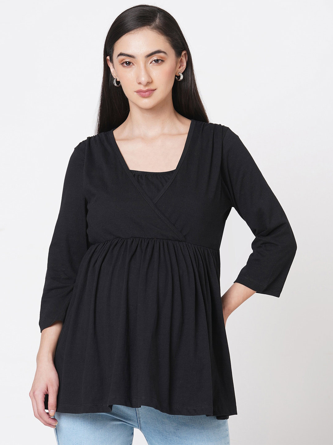 Buy Inner Sense Black Organic Cotton Empire Longline Top - Tops for ...