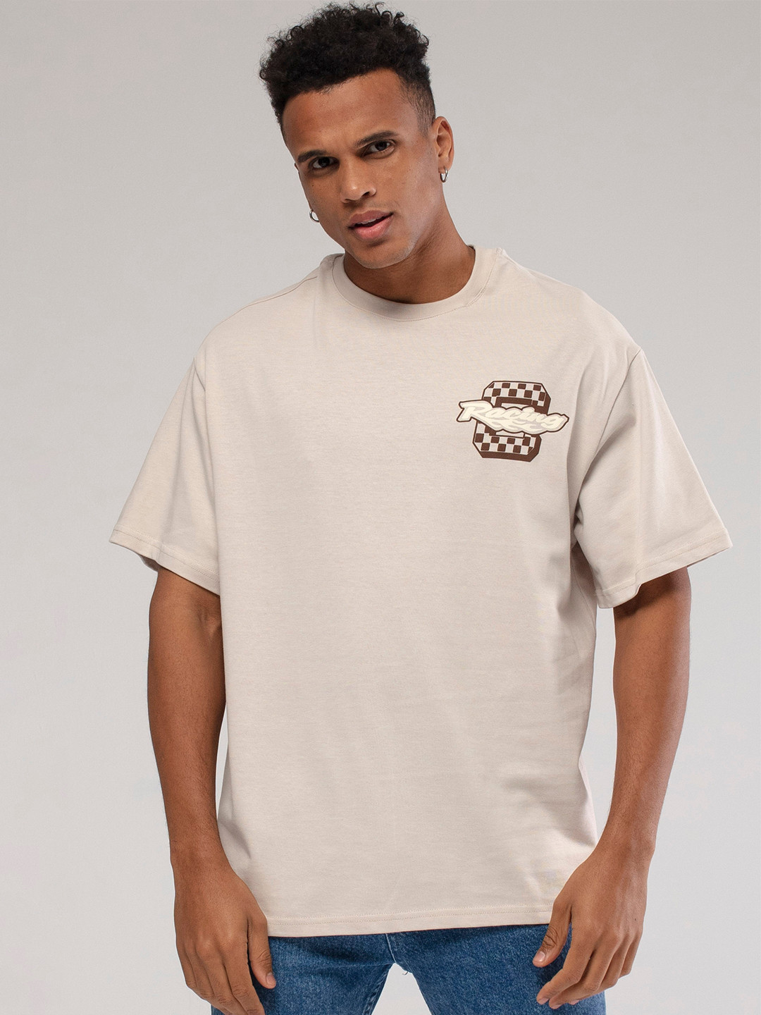 Buy Catch Typography Printed Drop Shoulder Sleeves Pure Cotton Loose T ...