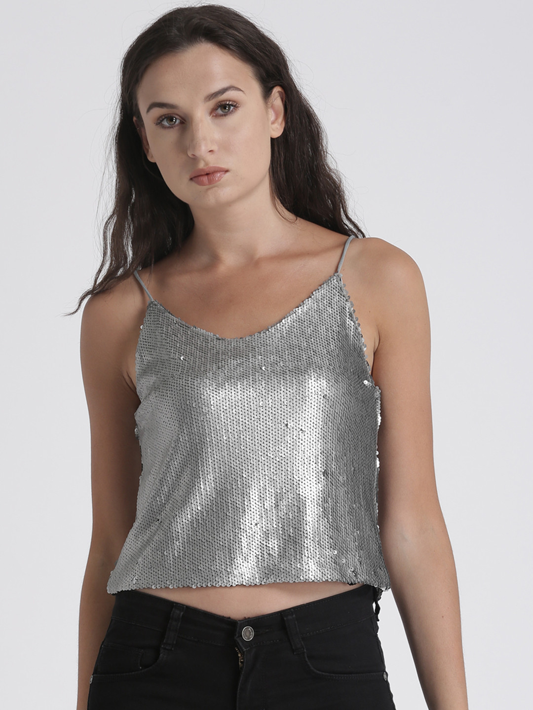 Buy Splash Women Silver Toned Sequinned Top - Tops for Women 2304197 ...