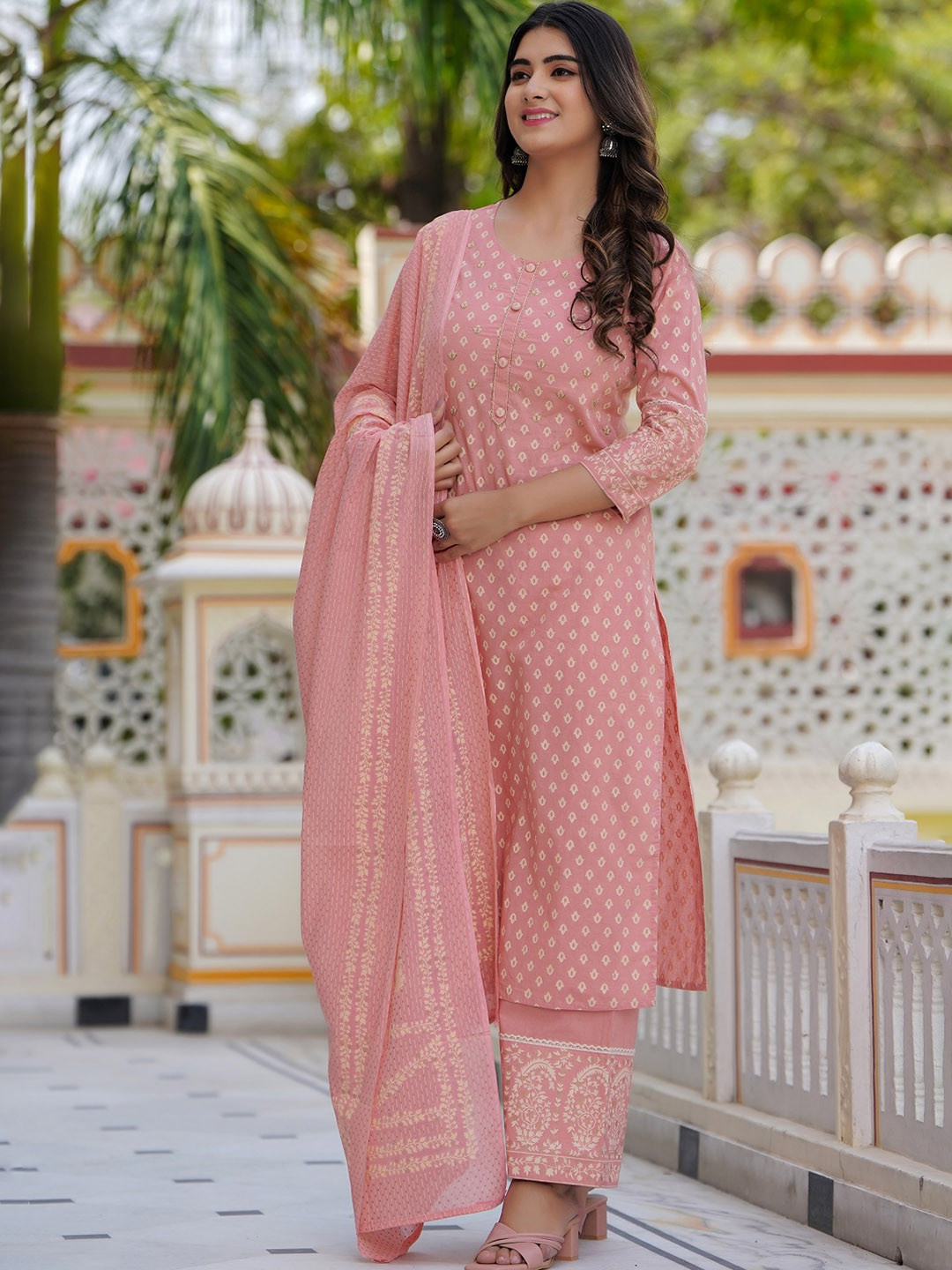Buy Hatheli Ethnic Motifs Printed Thread Work Pure Cotton Kurta With ...