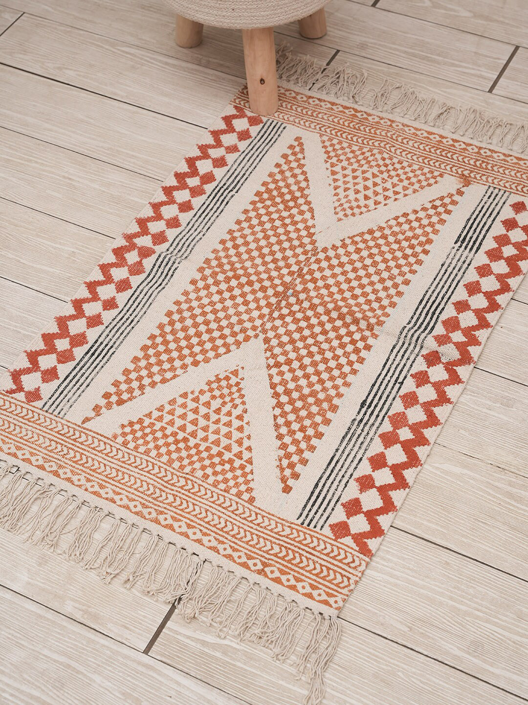 Buy Ariana Dari Peach Colored & Off White Block Printed Pure Cotton ...