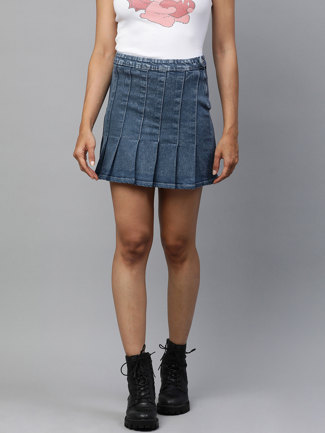 Buy London Rag Women Pleated Denim A Line Mini Skirt - Skirts for Women ...
