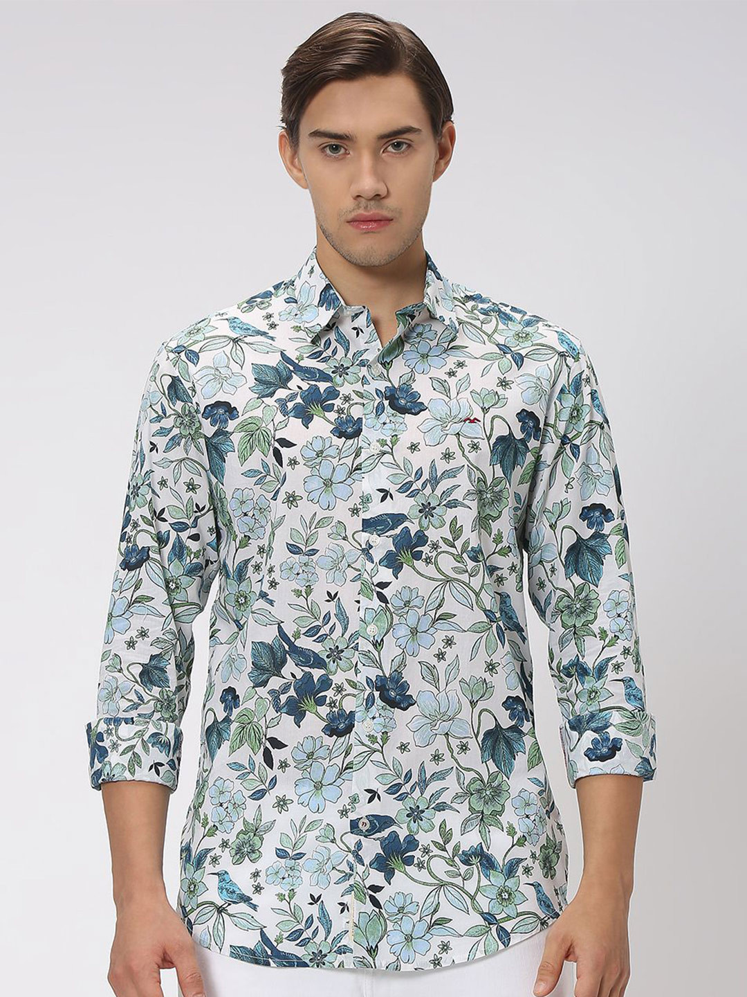 Buy Mufti Slim Fit Floral Printed Casual Cotton Linen Shirt - Shirts ...