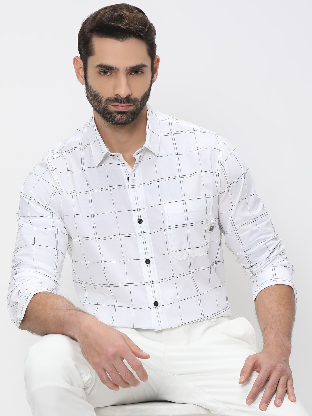 Buy Mufti Slim Fit Windowpane Checked Casual Cotton Linen Shirt ...