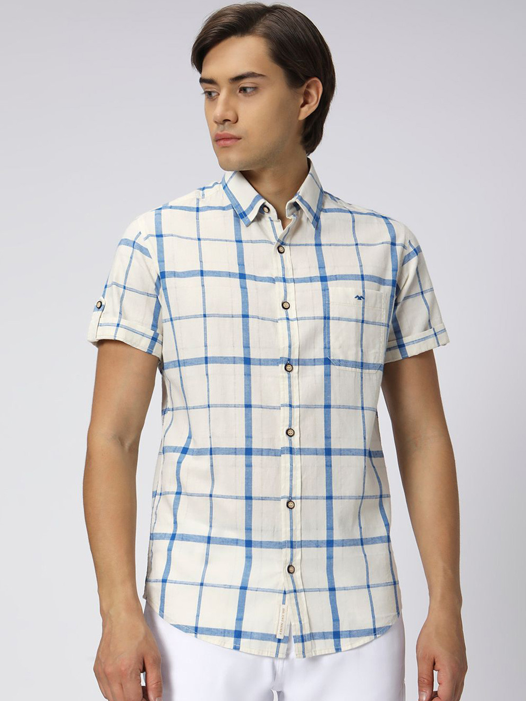 Buy Mufti Slim Fit Tartan Checks Cotton Linen Casual Shirt - Shirts for ...