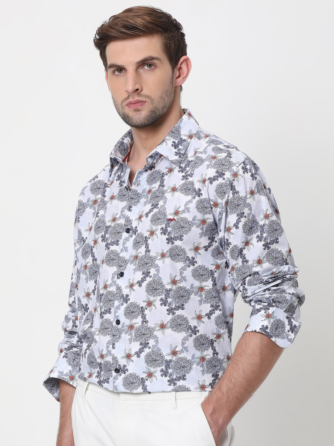 Buy Mufti Slim Fit Floral Printed Casual Cotton Linen Shirt - Shirts ...