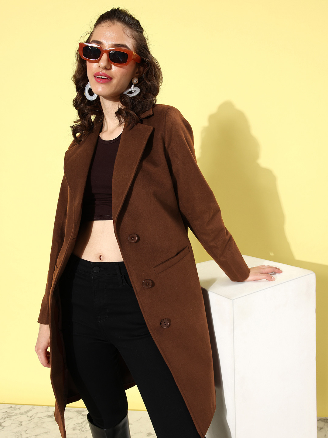 Buy 4WRD By Dressberry Notched Lapel Collar Knee Length Trench Coat ...