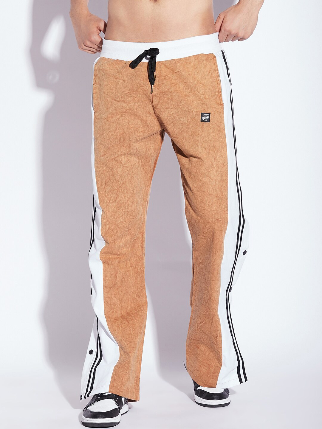 Buy FUGAZEE Brown Men Washed Pure Cotton Flared Track Pants - Track ...