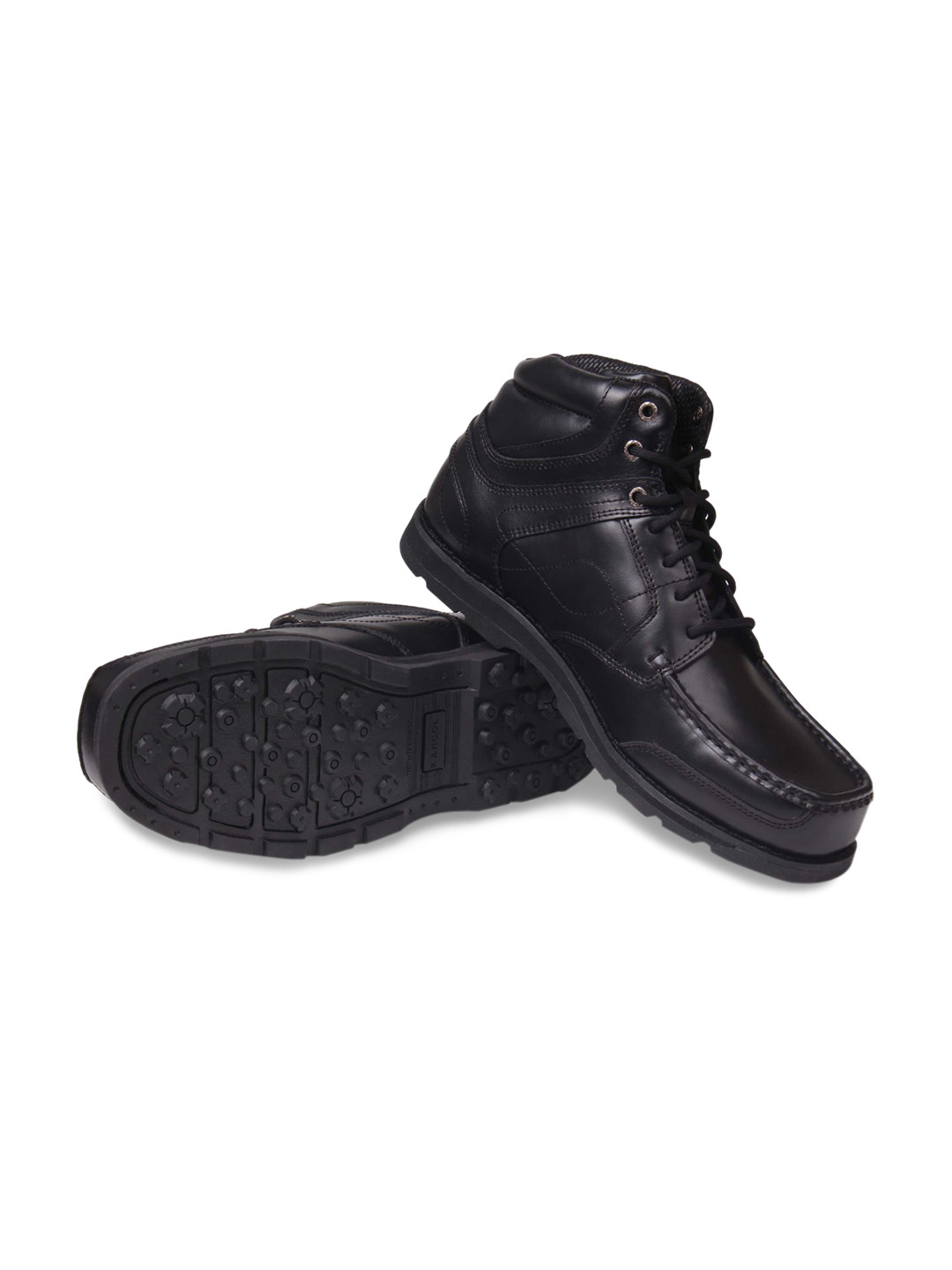 Buy Kangol Men Black Solid Leather Mid Top Flat Boots - Casual Shoes ...