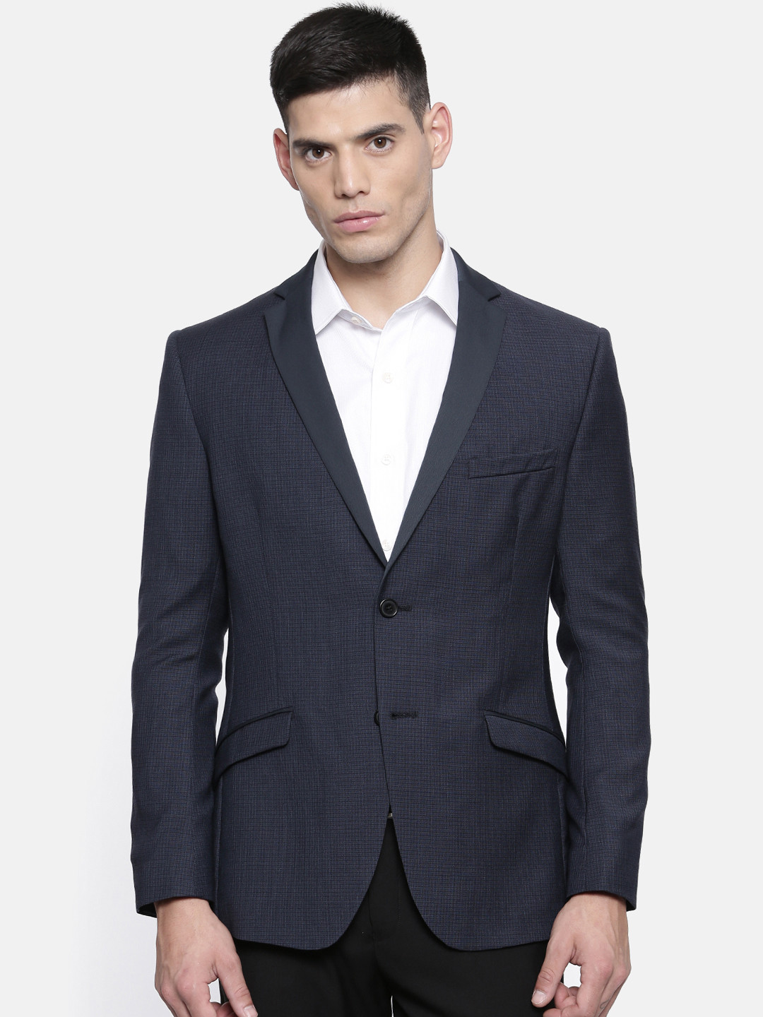 Buy Theme Men Blue Checked Regular Fit Single Breasted Formal Blazer ...