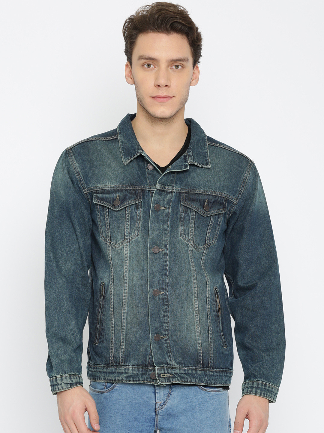 Buy Moda Rapido Men Blue Solid Denim Jacket - Jackets for Men 2306952 ...
