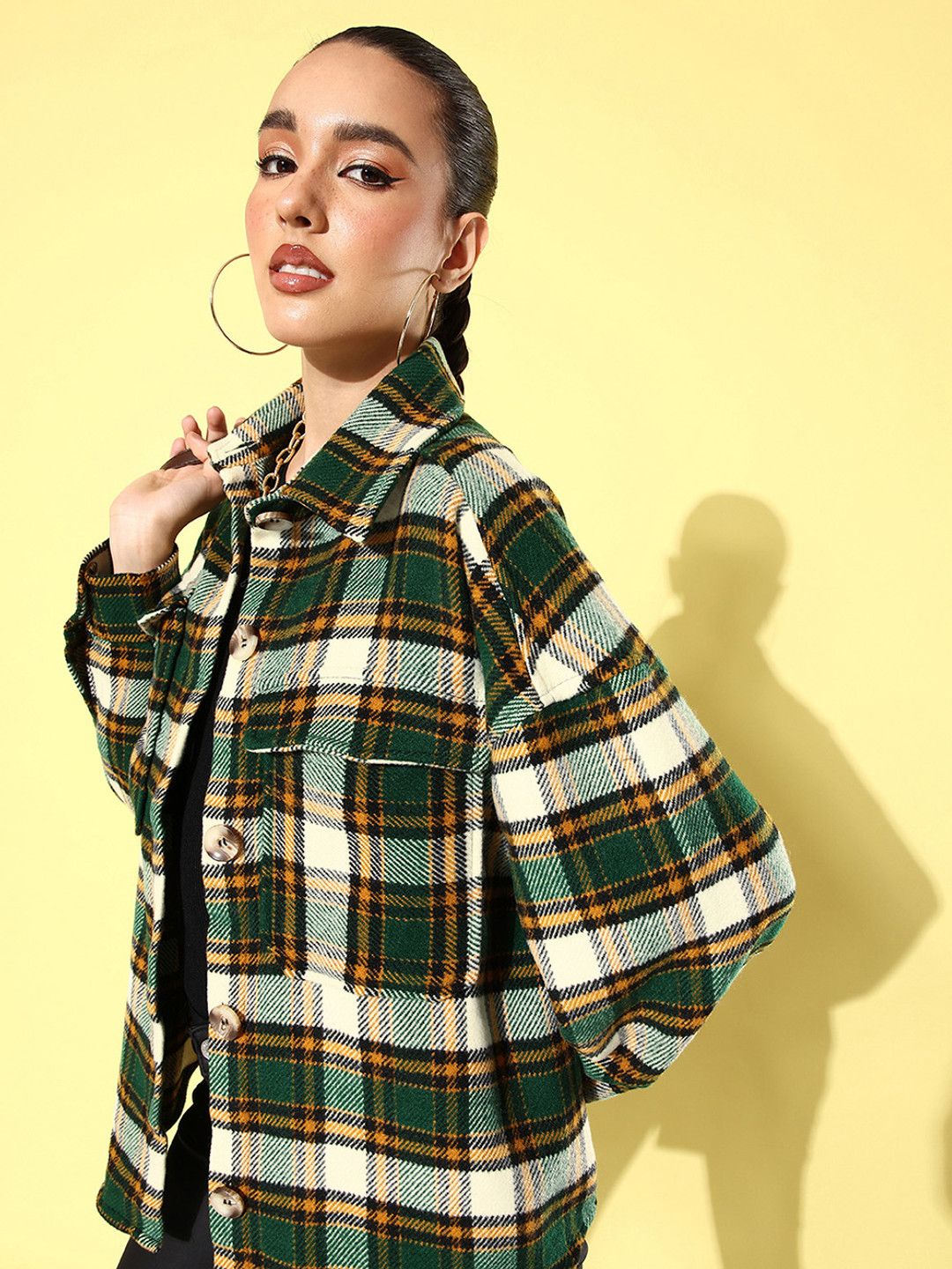 Buy The Roadster Life Co. Deep Green Checked Super Shackets Longline ...