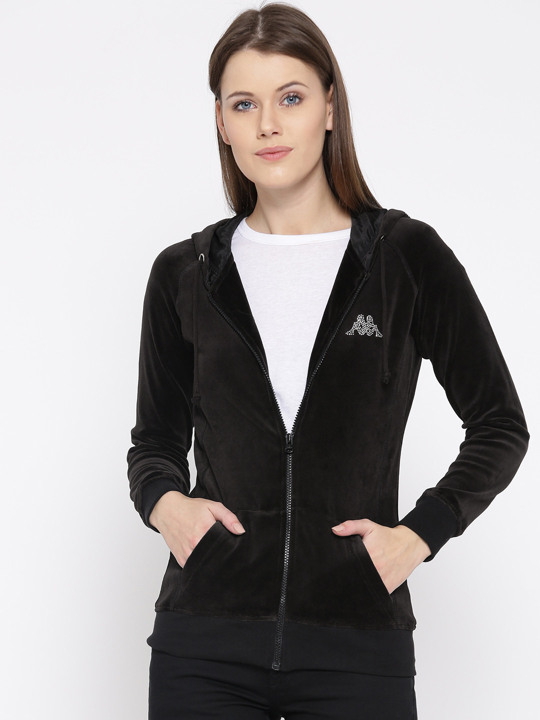 Buy Kappa Women Black Solid Hooded Sweatshirt - Sweatshirts for Women ...