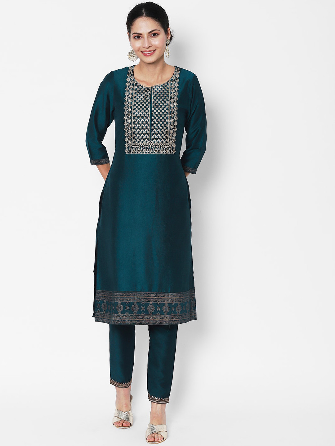 Buy Vedic Ethnic Motifs Embroidered Sequined Silk Kurta - Kurtas for ...