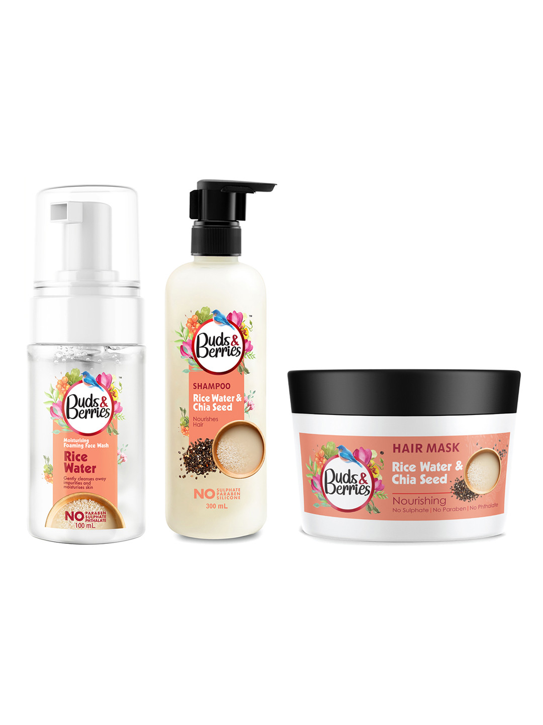 Buy Buds & Berries Set Of Shampoo 300 Ml + Face Wash 100 Ml + Hair Mask ...