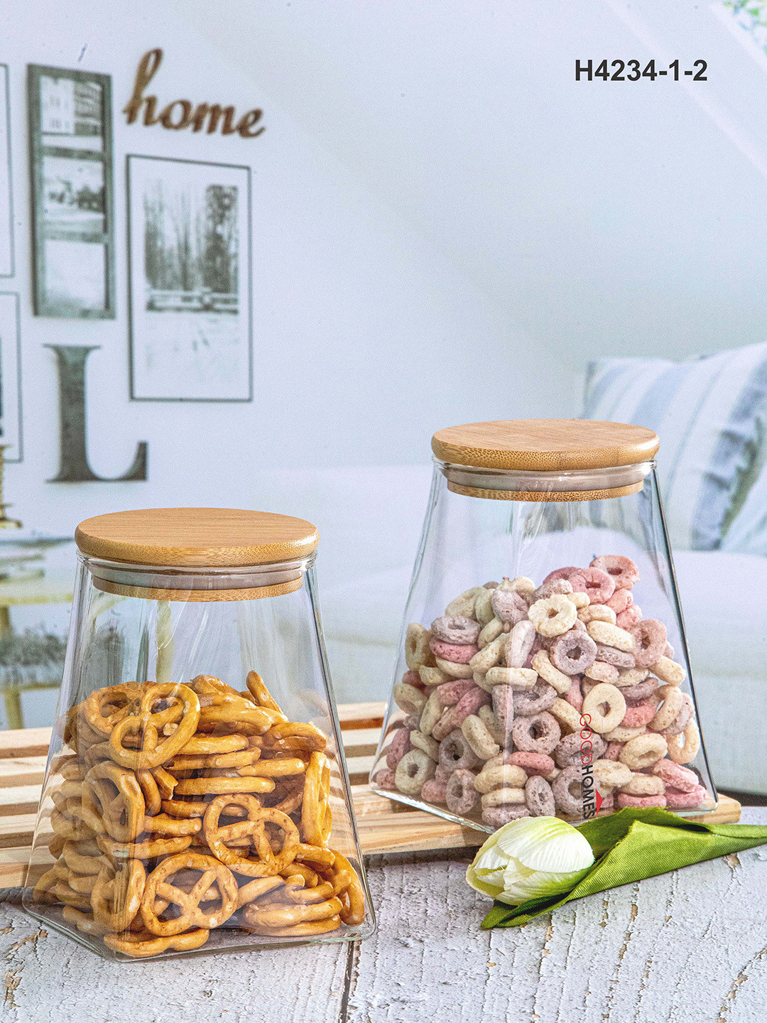 Buy GOODHOMES 2 Pieces Transparent Glass Storage Jars With Wooden Lid ...